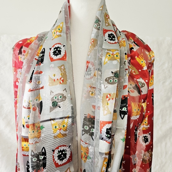 Accessories | 2 Animated Santa Cats And Dogs Silk Feel Unisex Scarf ...